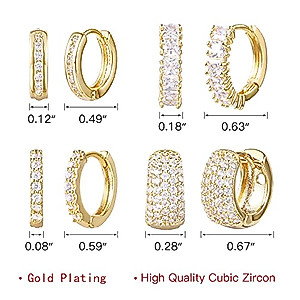 ALEXCRAFT Small Gold Huggie Hoop Earrings for Women Set of 4 Pairs hypoallergenic Gold Diamond Earrings Cubic Zirconia Hoop Earrings
