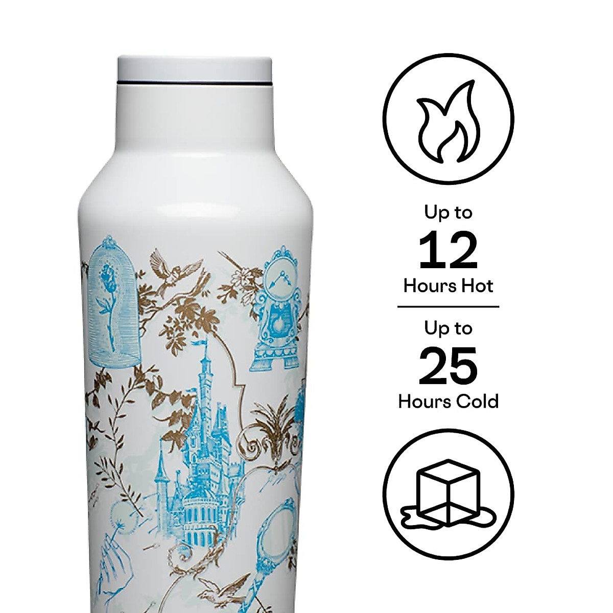 Corkcicle Disney Princess Belle Insulated Canteen Travel Water Bottle, Triple Insulated Stainless Steel, Keeps Beverages Cold for 25 Hours or Warm for 12 Hours, 20oz