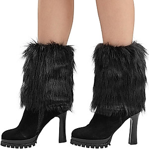 Nanxson Women Short Fur Leg Warmer Short Boot Sleeves TTW0071 (Black)