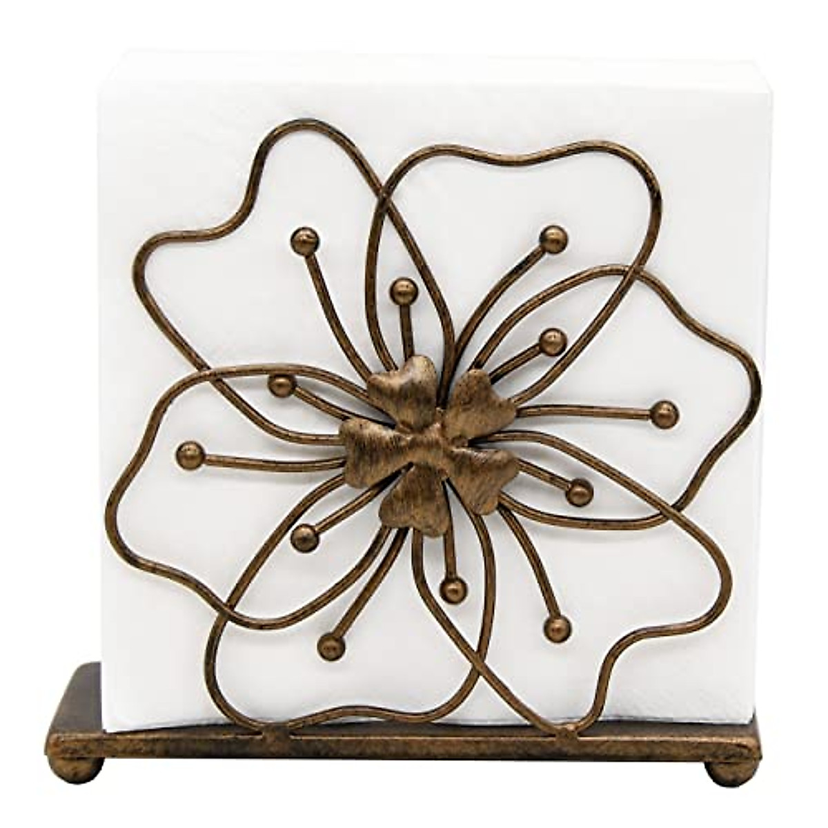 OwlGift Flower Style Napkin Holder, Freestanding Tissue Dispenser, Dining Table Napkin Storage for Home Kitchen Restaurant Picnic Party Wedding Housewarming – Bronze