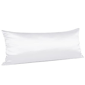 Silk Satin Body Pillow Pillowcase, Silky 20''x54'' Body Long Pillow case for Pregnant Women and Family, Hidden Zipper Closure, White, 1 Pack