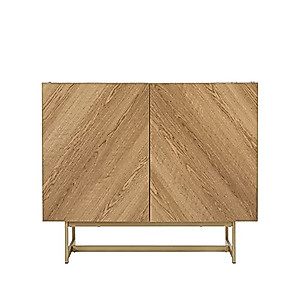 roomfitters 39" Modern Sideboard Buffet Cabinet, Herringbone Pattern Mid-Century Credenza with Doors, Media Console with Storage, Wine Cabinet for Kitchen, Living Room, Entryway, Oak, Gold Metal Legs