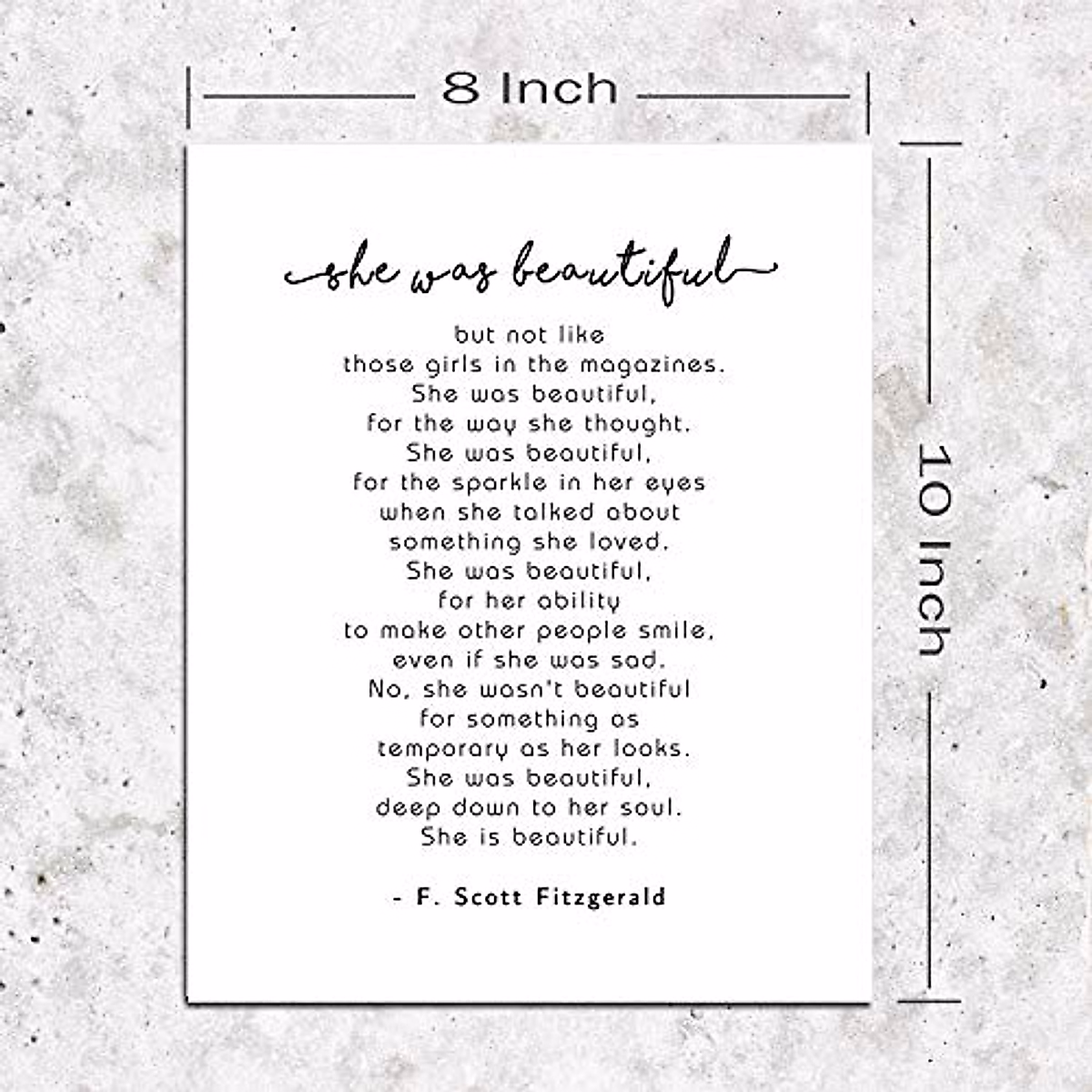 She Was Beautiful Girls Sign，Nursery Decor, Love Quote, Bedroom Decor, Inspirational Quote Prints 8 x 10 Inches Shimmer Art Paper Unframed