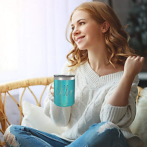 Personalized Coffee Mug Seafoam Glitter 15 oz with Lid and Handle Custom Engraved Gift Stainless Steel Vacuum Insulated Cup