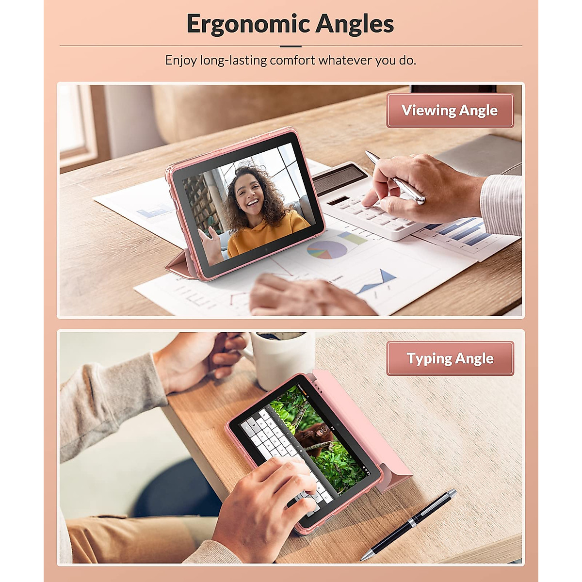 MoKo Case Fits Amazon All-New Kindle Fire 7 Tablet (2022 Release-12th Generation) Latest Model 7", Soft TPU Translucent Frosted Back Cover Multi-Angle Smart Shell, Auto Wake/Sleep, Rose Gold