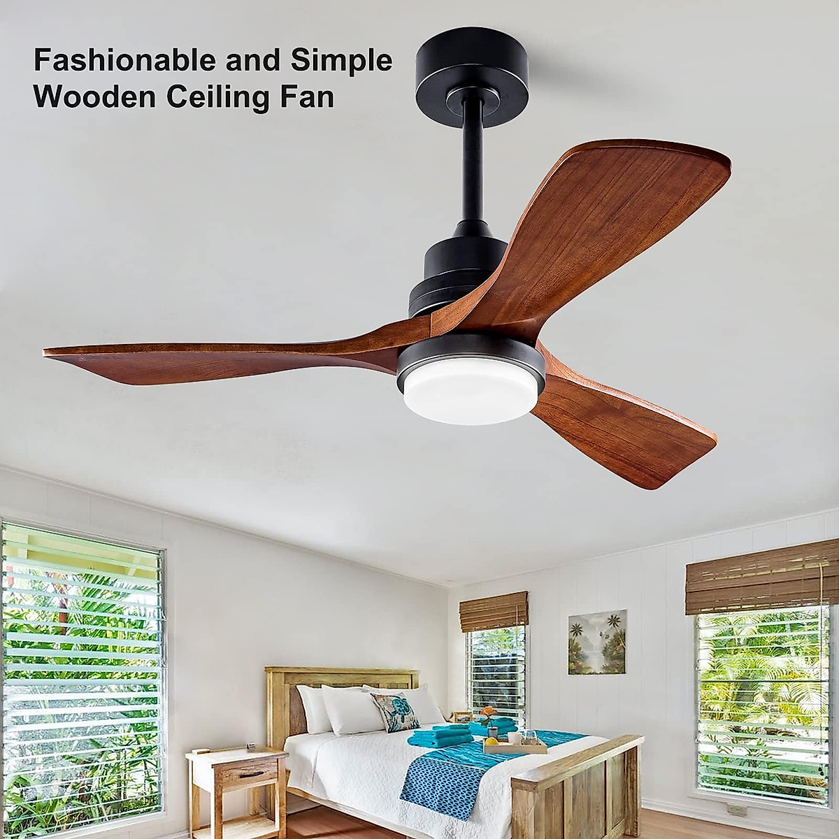 XBIBI 42 Inch Ceiling Fans with Lights and Remote, Dimmable, Modern 3 Blades Wood Ceiling Fan with Light, 6 Speed Quiet DC Motor, Indoor Outdoor Ceiling Fan for Patio Bedroom Kitchen Office