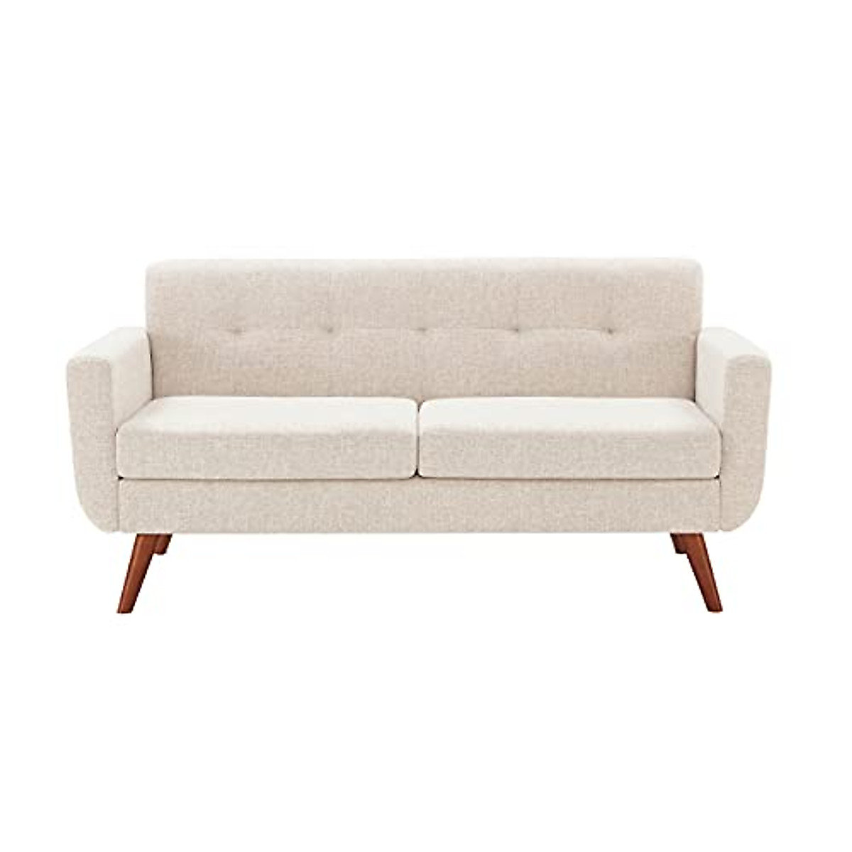 Tbfit 65" W Loveseat Sofa, Mid Century Modern Decor Love Seat Couches for Living Room, Button Tufted Upholstered Small Couch for Bedroom, Solid and Easy to Install Love Seats Furniture, Beige