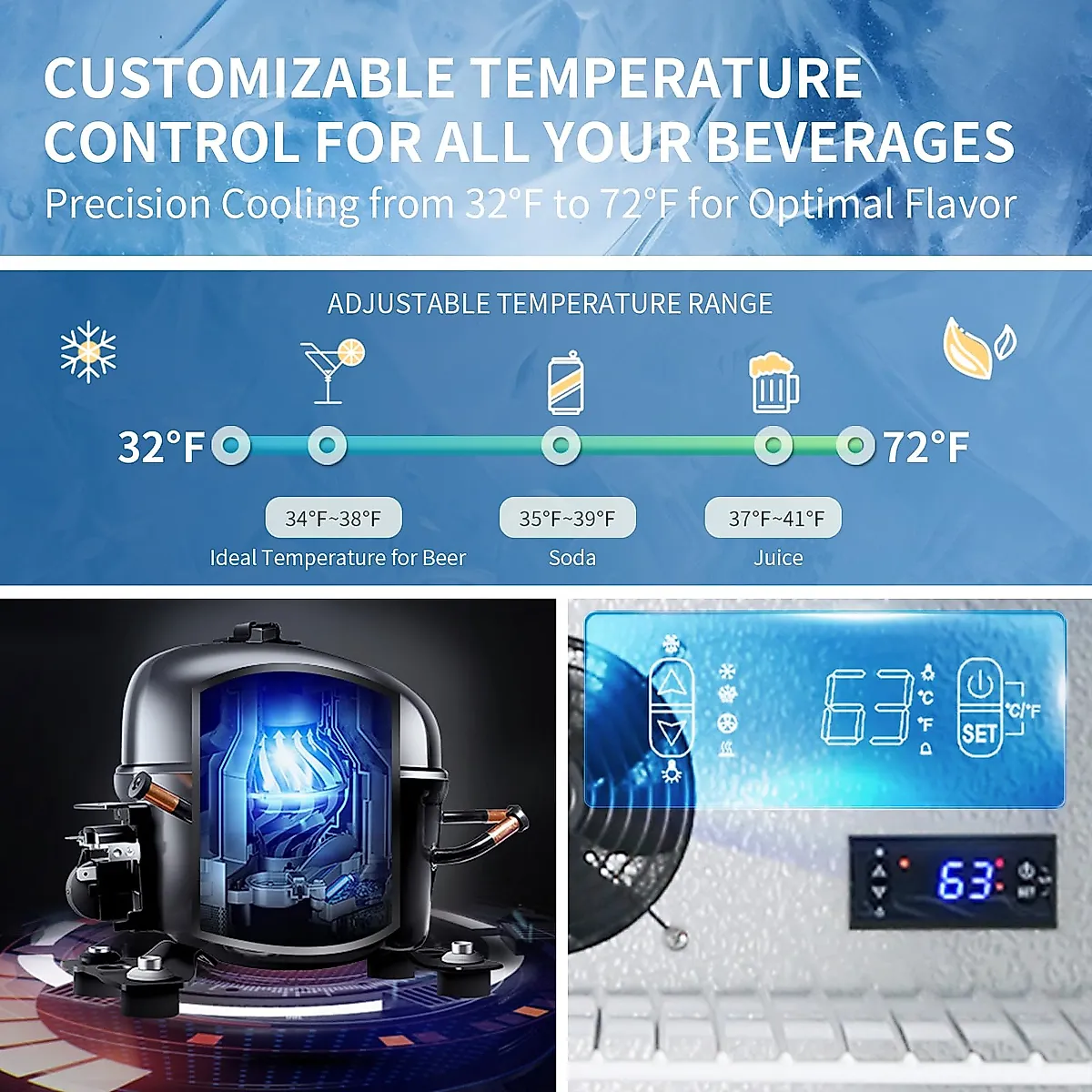 HCK 24 Inch Outdoor Refrigerator, Undercounter Refrigerators with Stainless Steel Door, 161 Can Beverage Fridge for Home Bar, Kitchen, Patio, Outdoor, and Commercial Use - 5.12 Cu.Ft