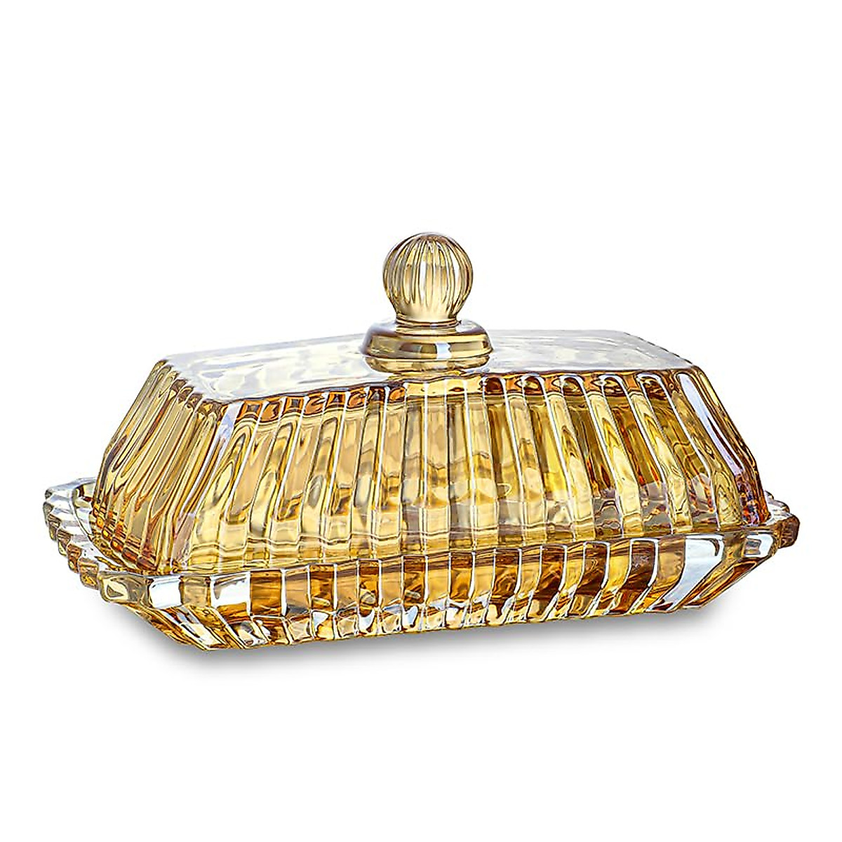 Champagne Covered Butter Dish for Countertop 6.5inch Glass Butter Dish With Lid Elegant Butter Keeper Container For Kitchen Dining Table Decor