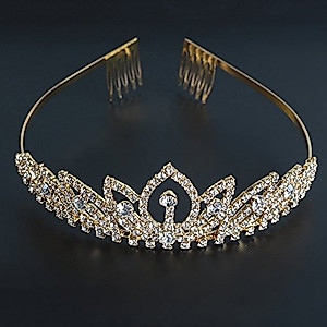 Wedding Tiara with Comb Bridal Shining Rhinestones Crystal Headband Pageant Princess Bridal Prom Decoration Party Wear Gold for Valentine's Day Mother's Day Christmas Gifts