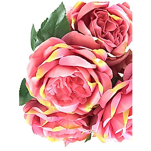 OOKi-Artificial Fake Flowers 1 Bouquet with 6 Silk 6" Big Rose Head Flower Arrangements Wedding Bouquets Decorations Plastic Floral Table Centerpieces Home Kitchen Garden Party Décor (Mauve)