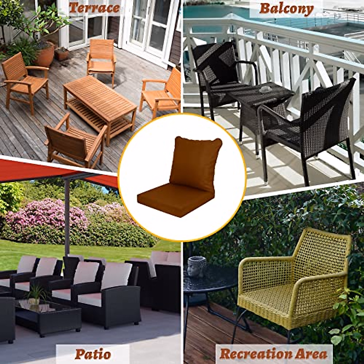 Outdoor Chair Cushions 24 x 24 inches, Soft and Comfortable Patio Furniture Cushions with Removable Cover,Outdoor Deep Seat Cushions and Cushion for Chairs, Sofas and Other Multiple Scenes. (Brown)