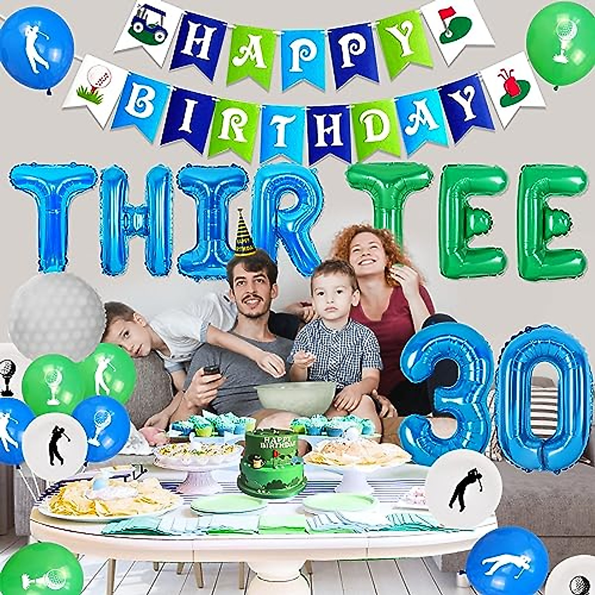 Balterever Golf 30th Birthday Decoration Thir-Tee Birthday Golf Decorations with Thir-Tee Birthday Banner Thir-Tee Birthday Cake Cupcake Toppers Golf Ball Foil Balloon for Golf Theme Birthday Supplies