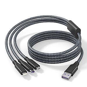 Multi Charging Cable 3M Nylon Braided Cord 3 in 1 USB charger Cable 10Ft Multiple Ports with Lightning Type C Micro USB Connectors for iPhone Android Cell Phones Tablets Universal Use Charging Only
