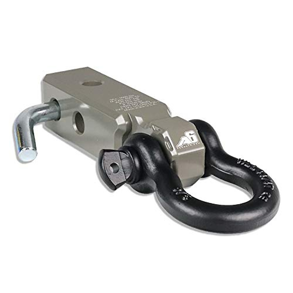 AGENCY 6 Recovery Shackle Block Assembly 2 INCH Double Hole Powder Coat Grey - Hitch Receiver Block - Proudly Made in The USA with US Certified Materials - Includes Hitch pin and D-Ring