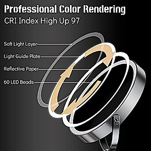 WIZCHARK 9" Large Lighted Makeup Mirror, 1X/10X Magnifying Vanity Mirror with 3 Colors Dimmable Lightning, 60 LED Lights, 360°Rotation Double Sided Standing Desk Mirror