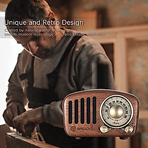 Vintage Radio Retro Bluetooth Speaker- Greadio Walnut Wooden FM Radio with Old Fashioned Classic Style, Strong Bass Enhancement, Loud Volume, Bluetooth 5.0 Wireless Connection, TF Card & MP3 Player