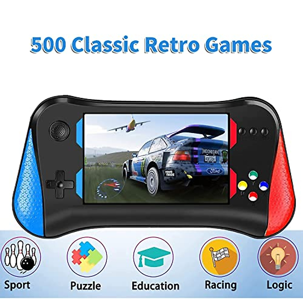 Handheld Game Console for Kids Adults, 3.5'' LCD Screen Retro Handheld Video Game Console, Preloaded 500 Classic Retro Video Games with Rechargeable Battery, Support 2 Players and TV Connection
