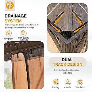 YOLENY 12'x16' Hardtop Gazebo with Double Galvanized Steel Roof, Pergolas Aluminum Frame, Curtains and Netting Included, Metal Outdoor Gazebos for Patios, Garden, Lawns, Parties