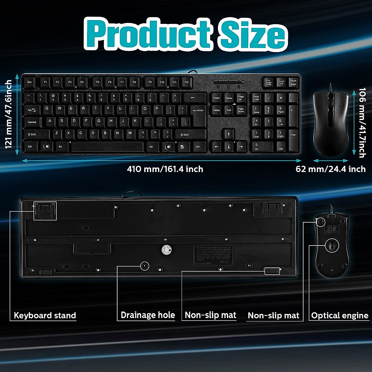 Fabbay 24 Pcs USB Wired Keyboard and Mouse 12 Wired Mouse 12 Corded Full Size Keyboard for School Office Home Compatible with Computer/Laptop/Windows/PC/Mac OS/Desktop