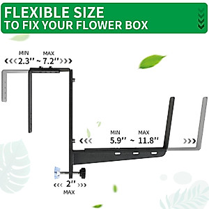 VOXOR Window Box Brackets, Adjustable Planter Box Brackets, Heavy Duty Iron Flower Box Brackets for Railings, with Enhanced Bottom Support - Perfect for Balconies, Fences, and Gardens (4 Pack)