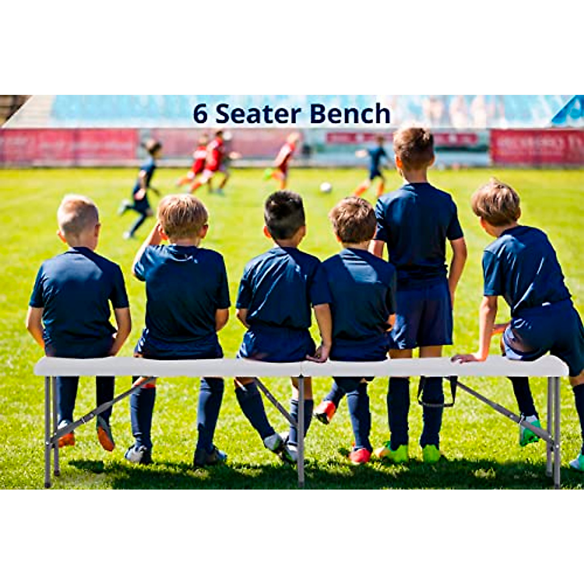 Naomi Home Resin Folding Soccer Bench, Foldable Garden Bench, Weatherproof White Bench, 6 Seat Narrow Folding Table, Outdoor Picnic Benches, 1.4 Feet Fold-Up Bench White