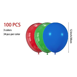 100 Pcs 12 Inch Red Royal Blue Dark Green Latex Balloons Decoration, Birthday Wedding Baby Shower Party Balloons Decoration (Red Blue Green)