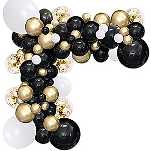Black White Gold Balloon Garland Kit, 114Pcs Black and Gold Party Decorations, 4 Size Black Gold White Party Balloons for Black and Gold Birthday Decorations, New Year Balloons, Wedding Décor