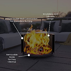 Flash Furniture Titus Commercial Grade Wood Burning Smokeless Outdoor Firepit - Black Finish - 27 inches - Portable - Waterproof Cover