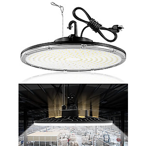 LED High Bay Light 150W, 22500LM LED Shop Light with US Plug 5' Cable, 5000K Daylight UFO LED High Bay Lights, IP65 Commercial Warehouse Light, Super Bright Area Bay Lighting for Garage Barn Workshop