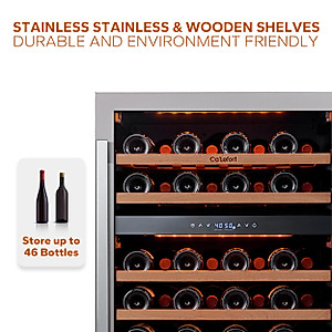 Ca'Lefort 24'' Wine Cooler Refrigerator - 46 Bottle Wine Fridge Dual Zone with Modern Touch Intelligent Digital 40°-65°F Low Noise, Built in or Freestanding Wine Cooler for Home and Kitchen