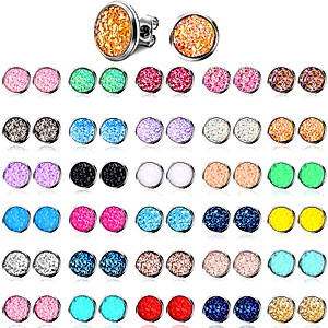 32 Pairs Round Druzy Stud Earrings Bohemian Round Stud Earrings Stainless Steel Pierced Earrings Jewelry for Women Valentines Gift(8 mm)