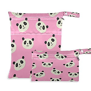 Kigai 2pcs Wet Dry Bags for Baby Cloth Diapers Cute Panda Waterproof Reusable Wet Bag with Two Zippered Pockets Swimsuits & Wet Clothes Organizer for Travel Beach Pool Daycare Yoga Gym