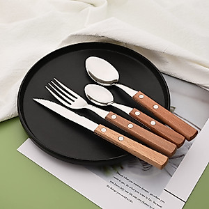 Steak Knives Set of 8 - Wooden Handled Serrated Steak Knives - Uniturcky Stainless Steel Dinner Knife with Wood Handle - 8.15 Inch Wooden Square Handle Table Knives Set - Mirror Finish