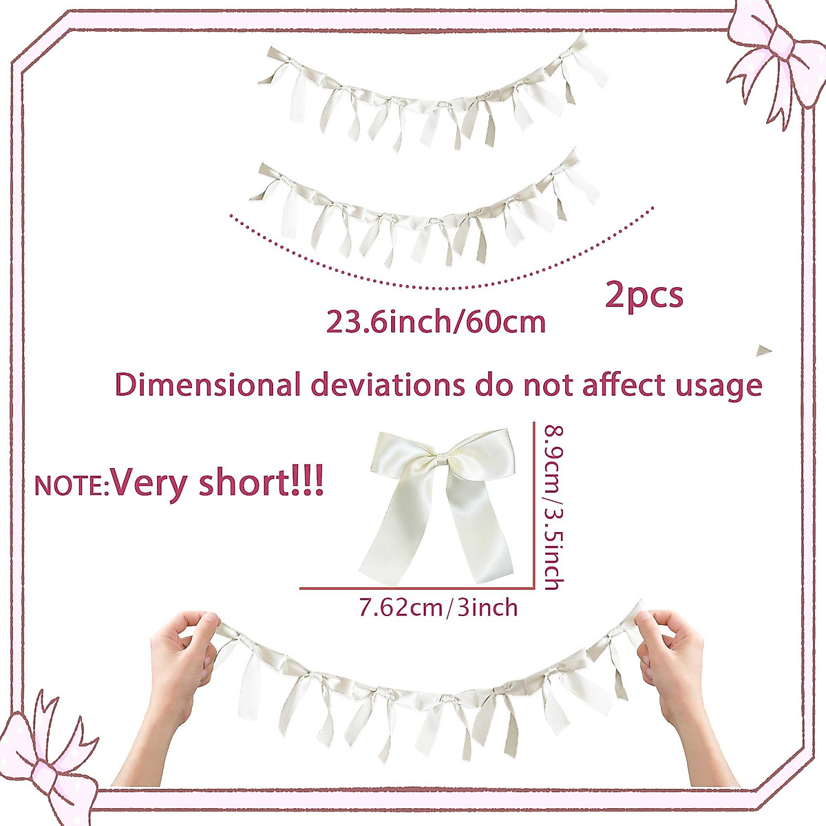 JeVenis 1Pcs Short White Bow Garland Bow Ribbon Banner Coquette Bachelorette Party Coquette Birthday Party Bow Party Decorations