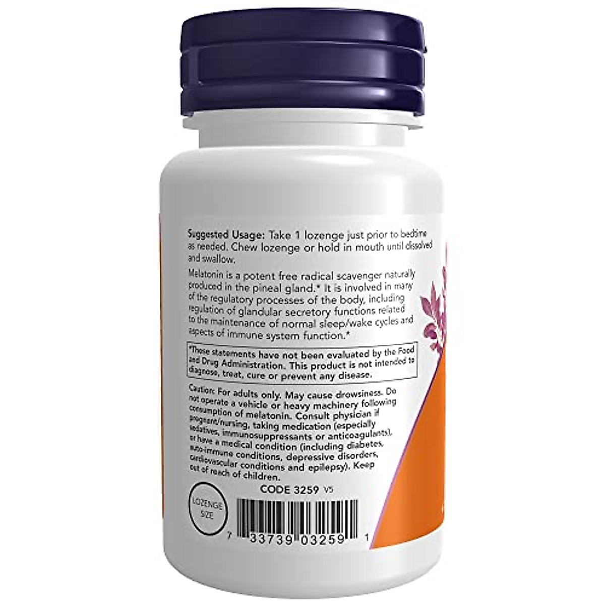 NOW Supplements, Melatonin 3 mg, Free Radical Scavenger*, Healthy Sleep Cycle*, 180 Chewable Lozenges