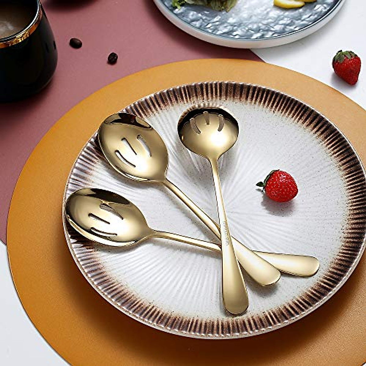 Gold 10-Piece Serving Flatware Silverware Set,Stainless Steel Serving Utensil Set,Include Slotted Serving Spoon, Serving Spoon, Cake Server, Serving Fork, Soup Ladle