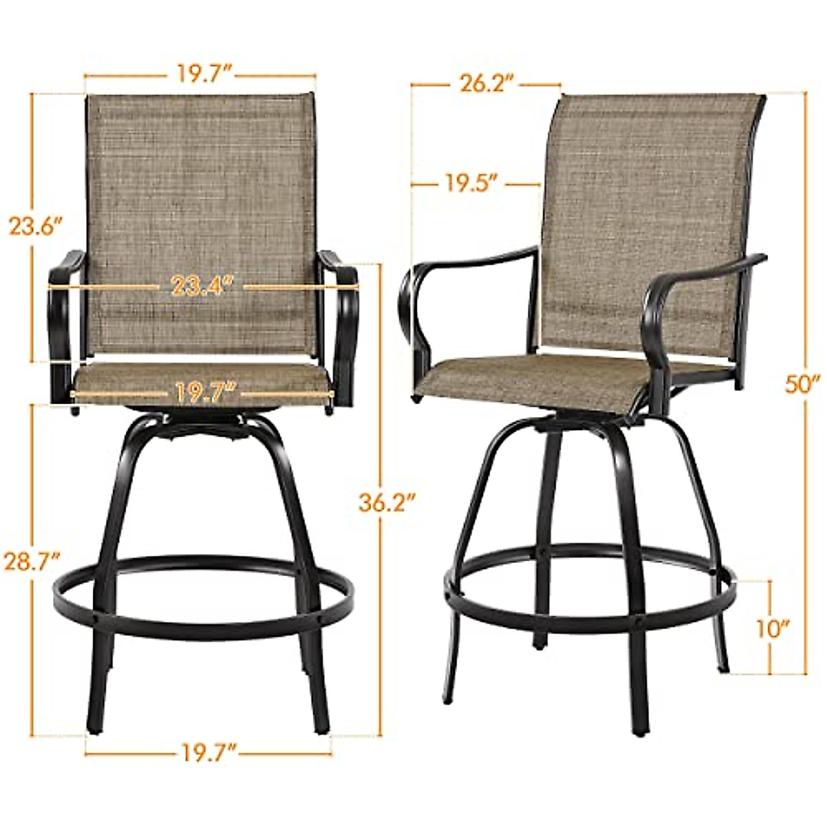 Yaheetech Outdoor Swivel Bar Stools, Set of 2 All-Weather Bar Height Patio Chairs Furniture for Garden Backyard, Bronze