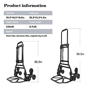 RJTEK【Material upgrading】 Stair Climber Hand Truck and Dolly, 220 Lb Capacity Stair Climbing cart Heavy-Duty Trolley Cart Heavy-Duty Luggage cart Stair Dolly Lightweight with Telescoping Handle Black
