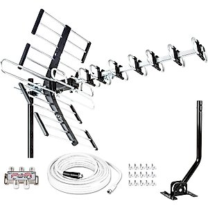 Five Star Outdoor HDTV Antenna up to 200 Mile Long Range, Attic or Roof Mount TV Antenna, Long Range Digital OTA Antenna for 4K 1080P VHF UHF Supports 4 TVs Installation Kit & J Mount