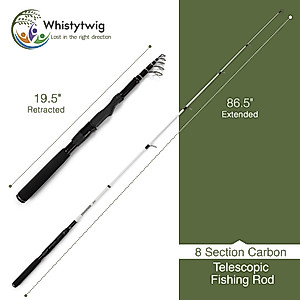 Whistytwig Compact Telescopic Fishing Rod - Versatile Retractable Pole for Fresh & Saltwater, Portable Fishing Rod, Ideal for Travel (Black/White - Lure Fishing, 7'2.5")