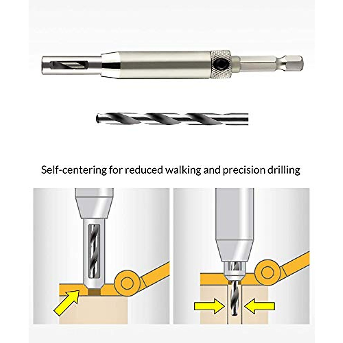 QWORK VIX Bits Self Centering Clic Change Door Hinge Drill Bit Set High-Speed Steel, 5/64", 7/64", 9/64", 11/65", 5mm, 13/64", 1/4"(Black)