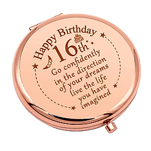 Sweet 16 Birthday Gifts for Girls Inspirational Gift for Her Compact Makeup Mirror for Friend Sister 16 Year Old Girl Gifts Happy 16th Birthday Gifts for Niece Daughter Travel Makeup Mirror