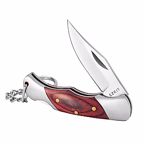 EZKIT Folding Pocket Knife with Back Lock, 2in Stainless Blade and Wood Handle, 4.8in Total Length, Compact EDC Gear