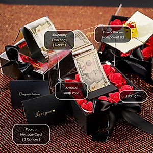 Ribbonbonbox Money Pull Out Gift Box – Luxury Flower Box wt Cash Box Insert – Unique Gift for Wife, Girlfriend, Mother, Friend – Surprise Box for Birthday, Thanksgiving, Christmas - Pranks for Adults