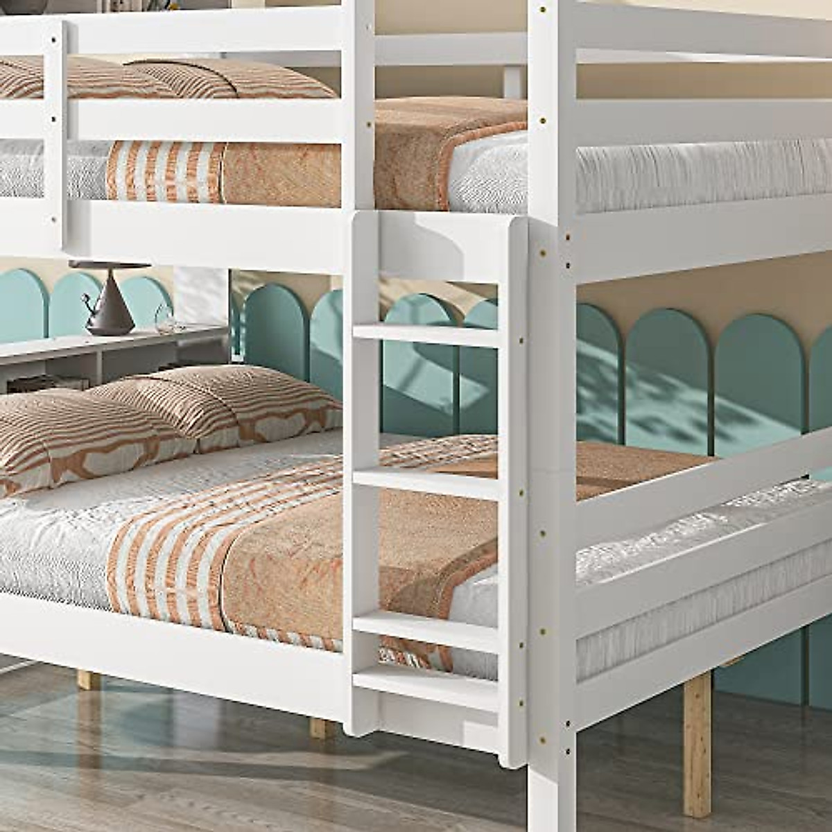 Harper & Bright Designs Full Over Bunk Beds with Bookcase Headboard, Solid Wood Bed Frame Storage, Safety Rail and Ladder, Kids/Teens Bedroom, Can Be converted into 2 Beds, White