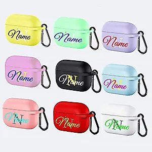 Personalized Custom Name Airpods Pro Charging case Protective Cover Airpod Silicone Leather case Fully Protected Durable, Anti-Drop Keychain, 9 Colors to Choose (Multicolor)