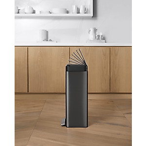 KOHLER K-20941-BST Kitchen Trash Can, 8 Gallon Trash Can Trash with Quiet-Close Lid and Hands Free Foot Pedal in Black Stainless Steel