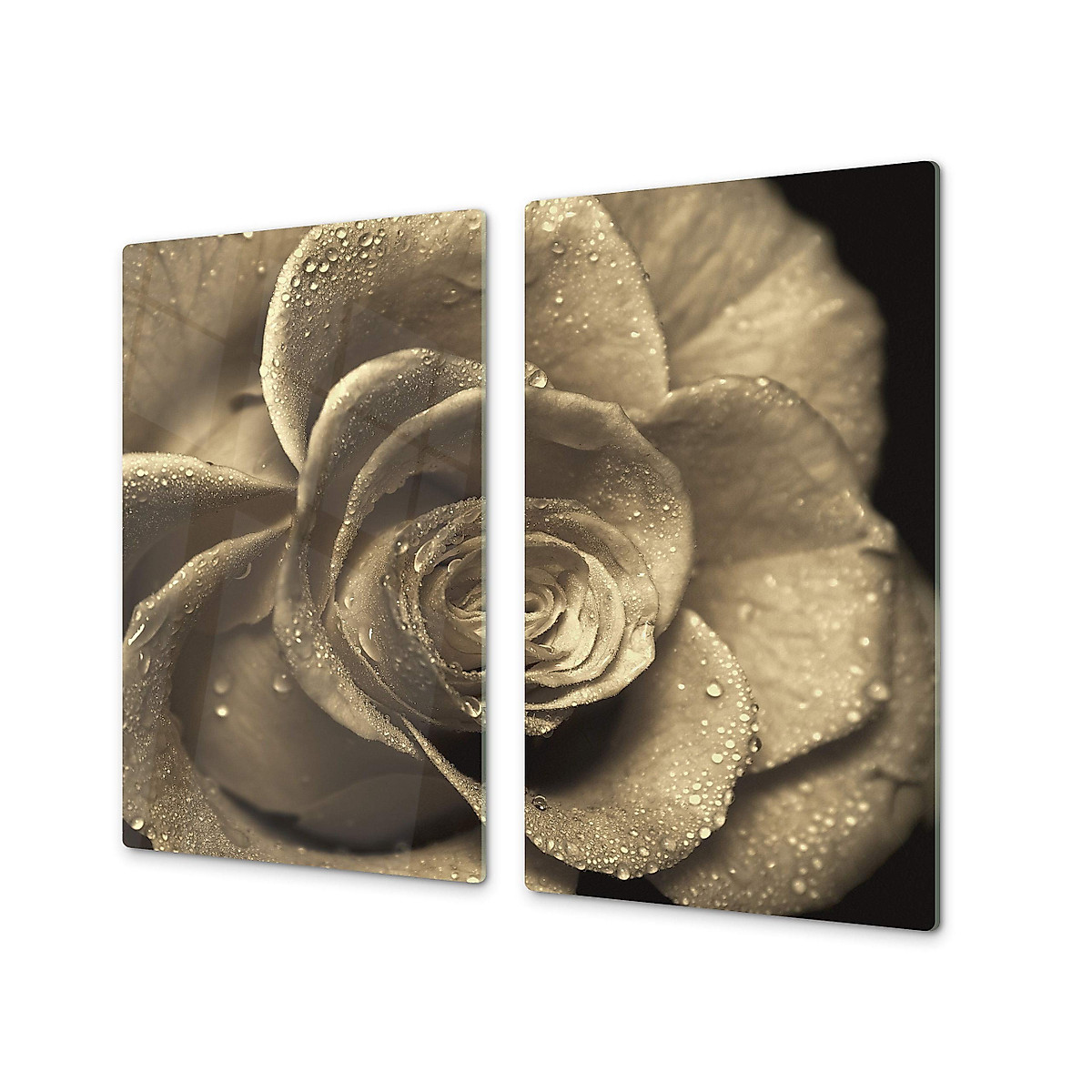 Tempered GLASS Chopping Board - Induction Cooktop Cover - Glass Cutting Board; MEASURES: SINGLE: 60 x 52 cm (23,62” x 20,47”); DOUBLE: 30 x 52 cm (11,81” x 20,47”); D06 Flowers Series