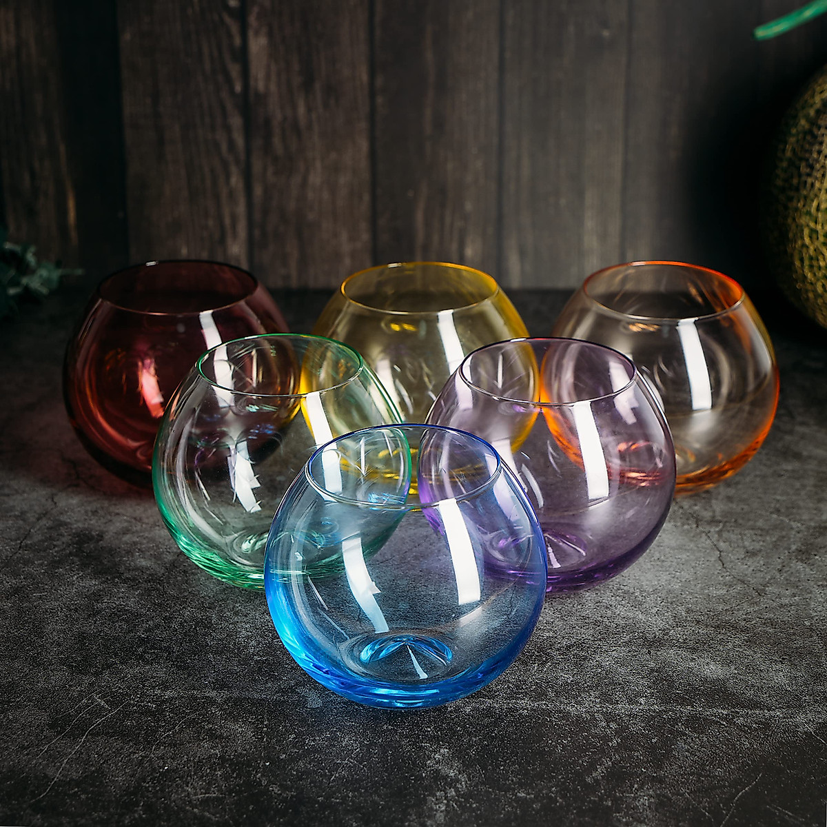 Colored Wine Glass Set, Large 12oz Bubble Glasses Set of 6, Unique Italian Style Tall for White & Red Wine, Water, Margarita Glasses, Color Tumbler, Gifts, Viral Beautiful Glassware (Stemless Wide)